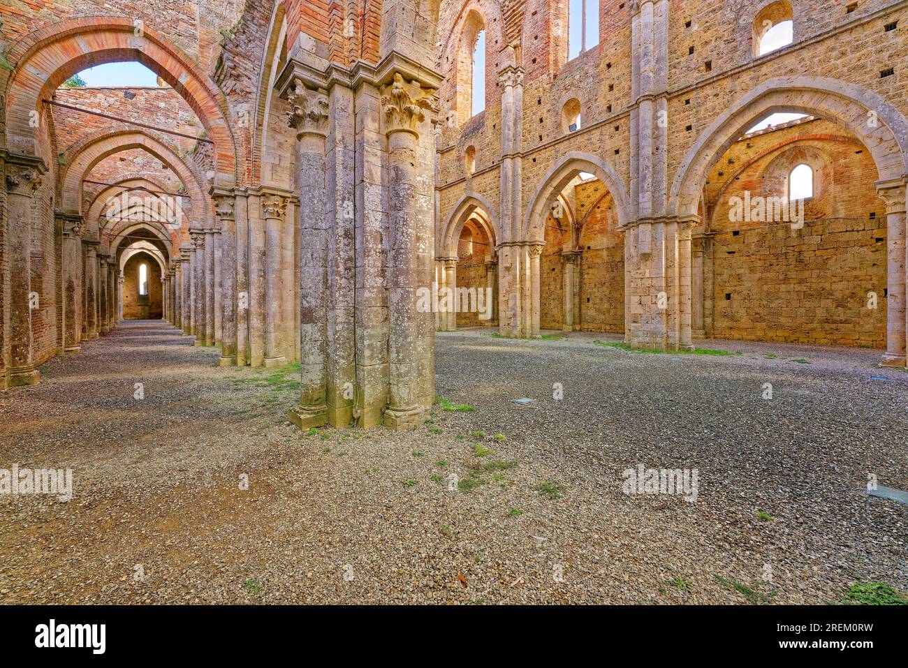 Nave with side aisles, church ruins of the Cistercian Abbey of San ...