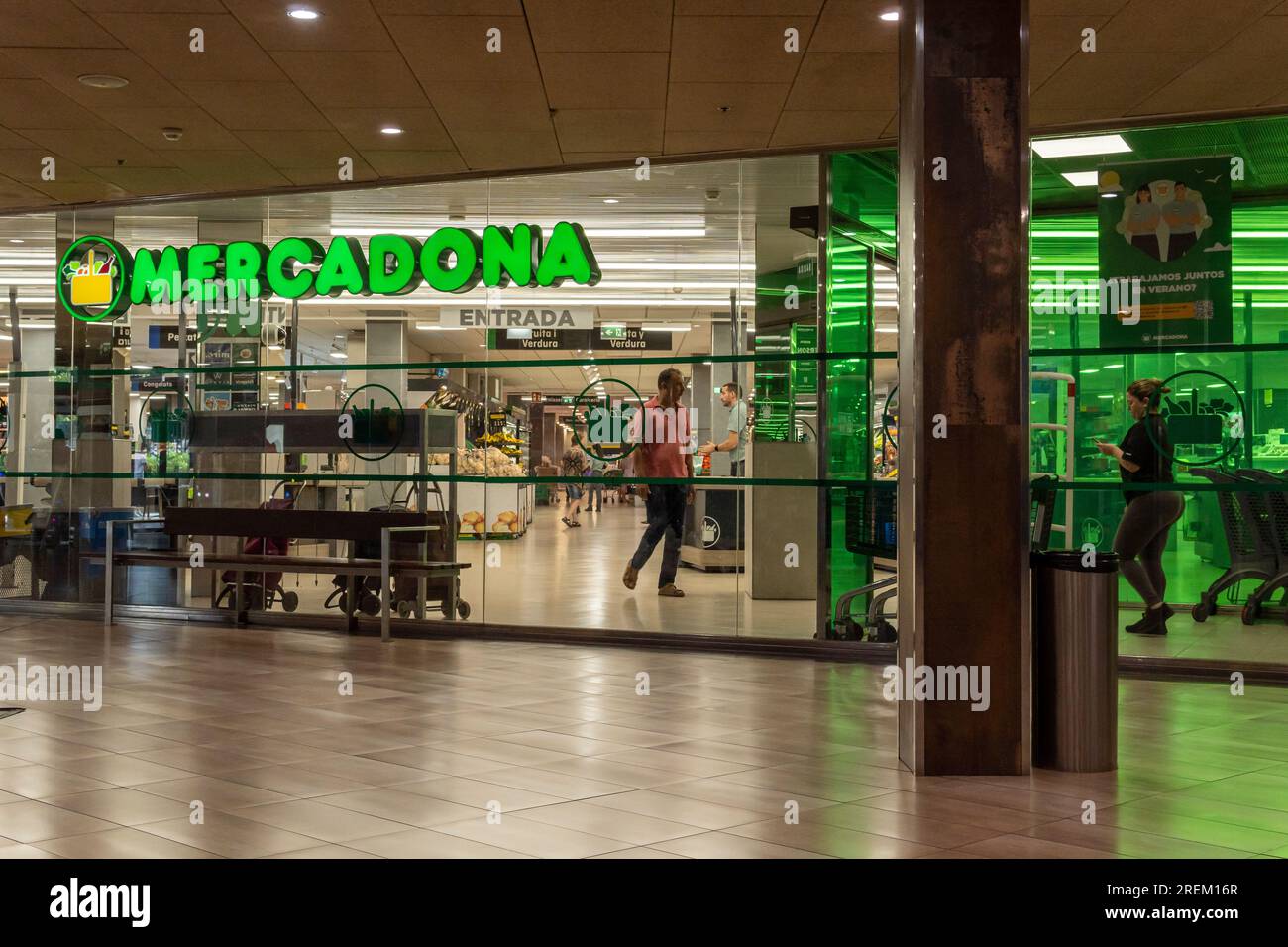 Manacor, Spain; july 21 2023: Main facade of a supermarket of the ...