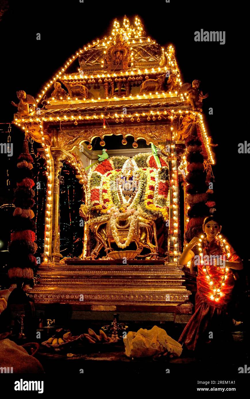 Procession of decorated Lord Golden Ganesha mounted on mouse Silver ...