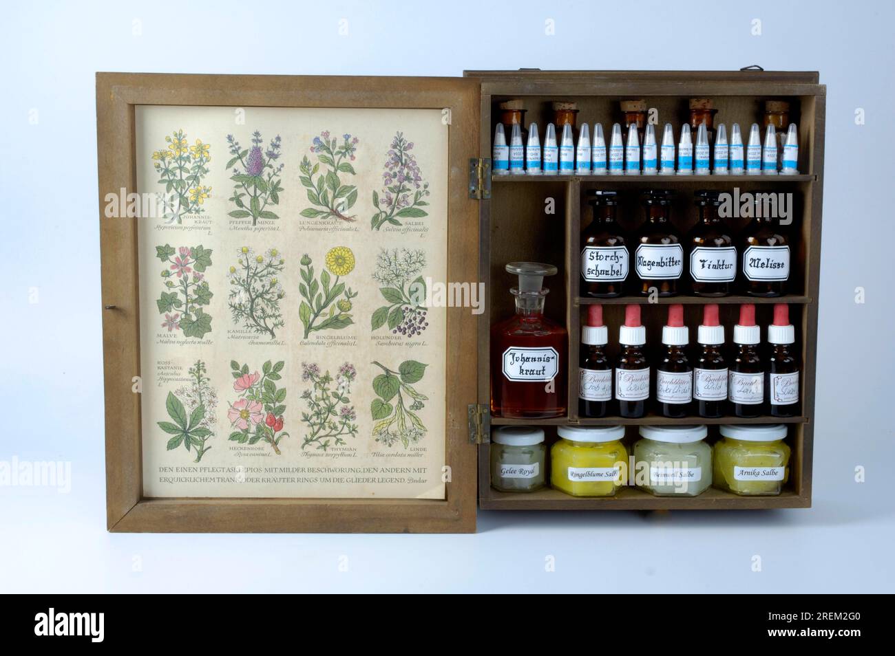 Herbal pharmacy with ointments, tinctures, globules, St. John's wort ...