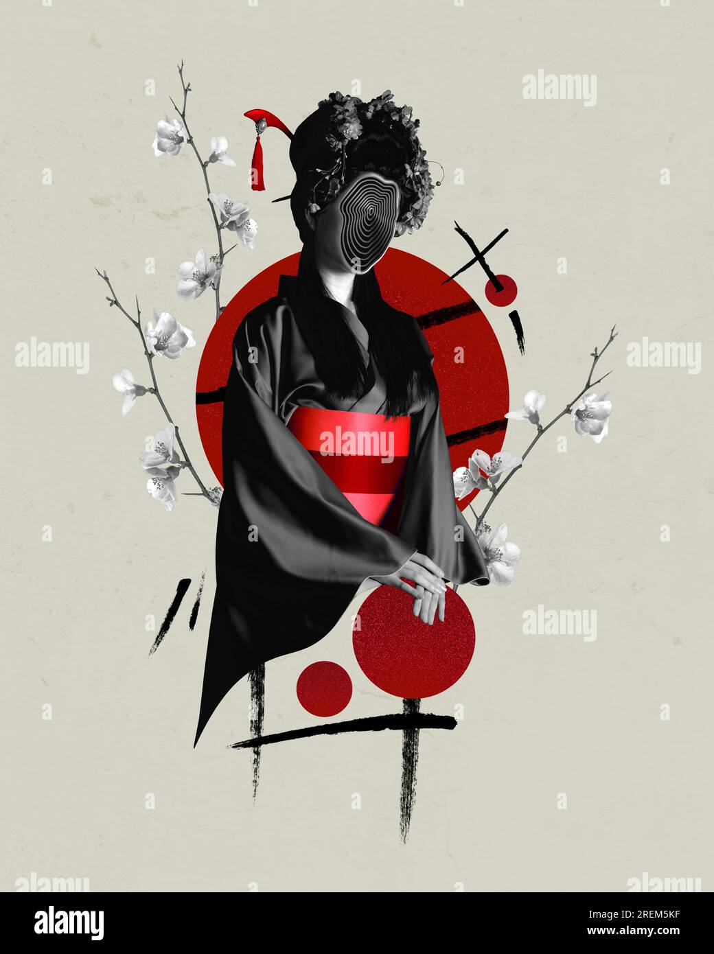 Hypnotic look. Young japanese woman as geisha over light background ...