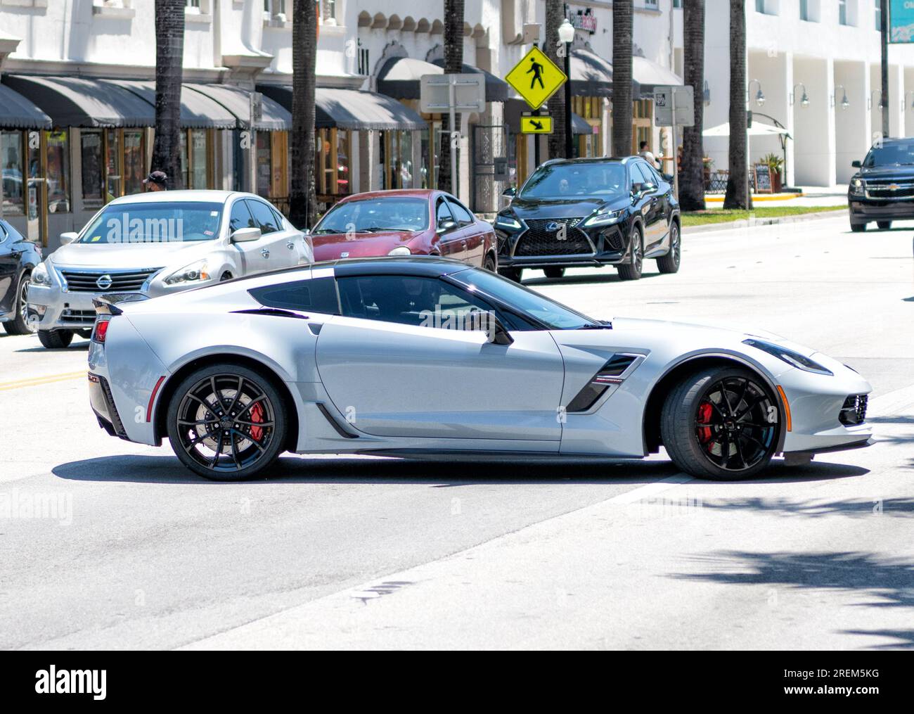 Miami Beach, Florida USA - April 15, 2021: corvette stingray 2016 coupe ...