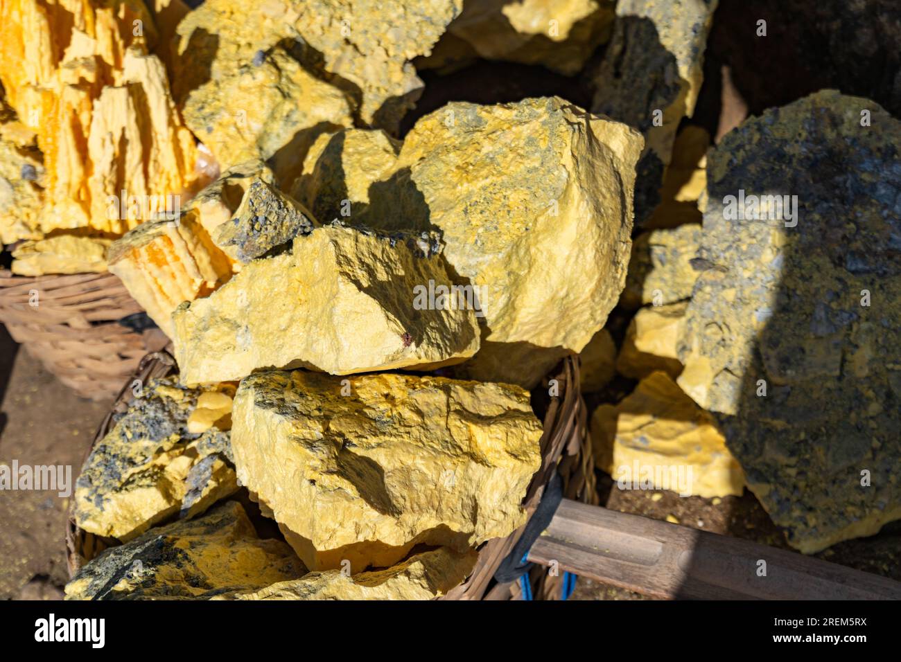 sulfuric rocks by sulfur mine at Ijen vulcano in East Java, Indonesia ...