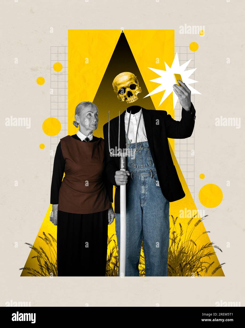 Contemporary art collage. Elderly man and woman in art performance ...