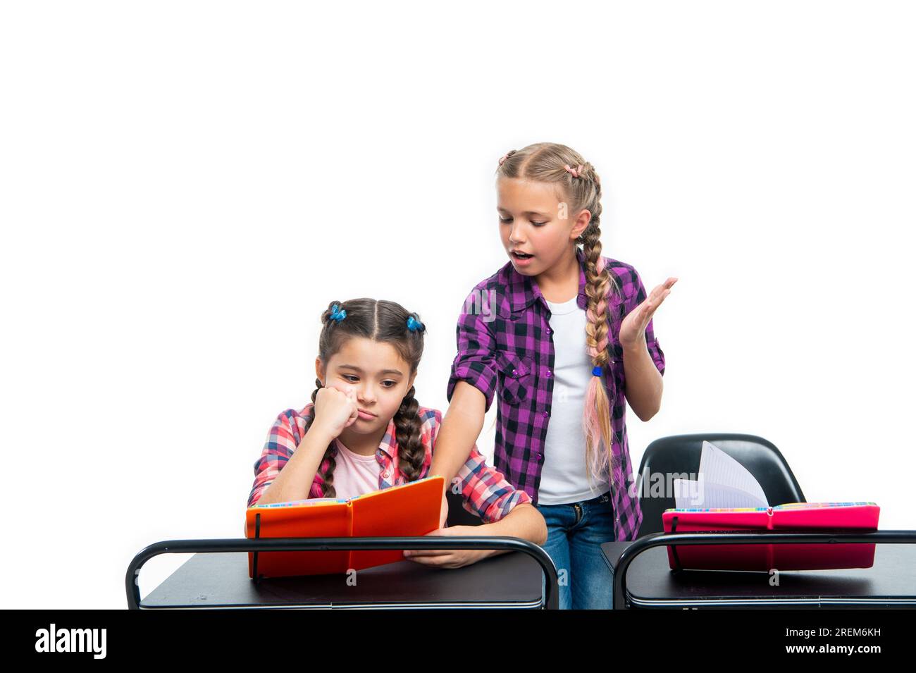 education in high school. girls children holding book to study homework ...