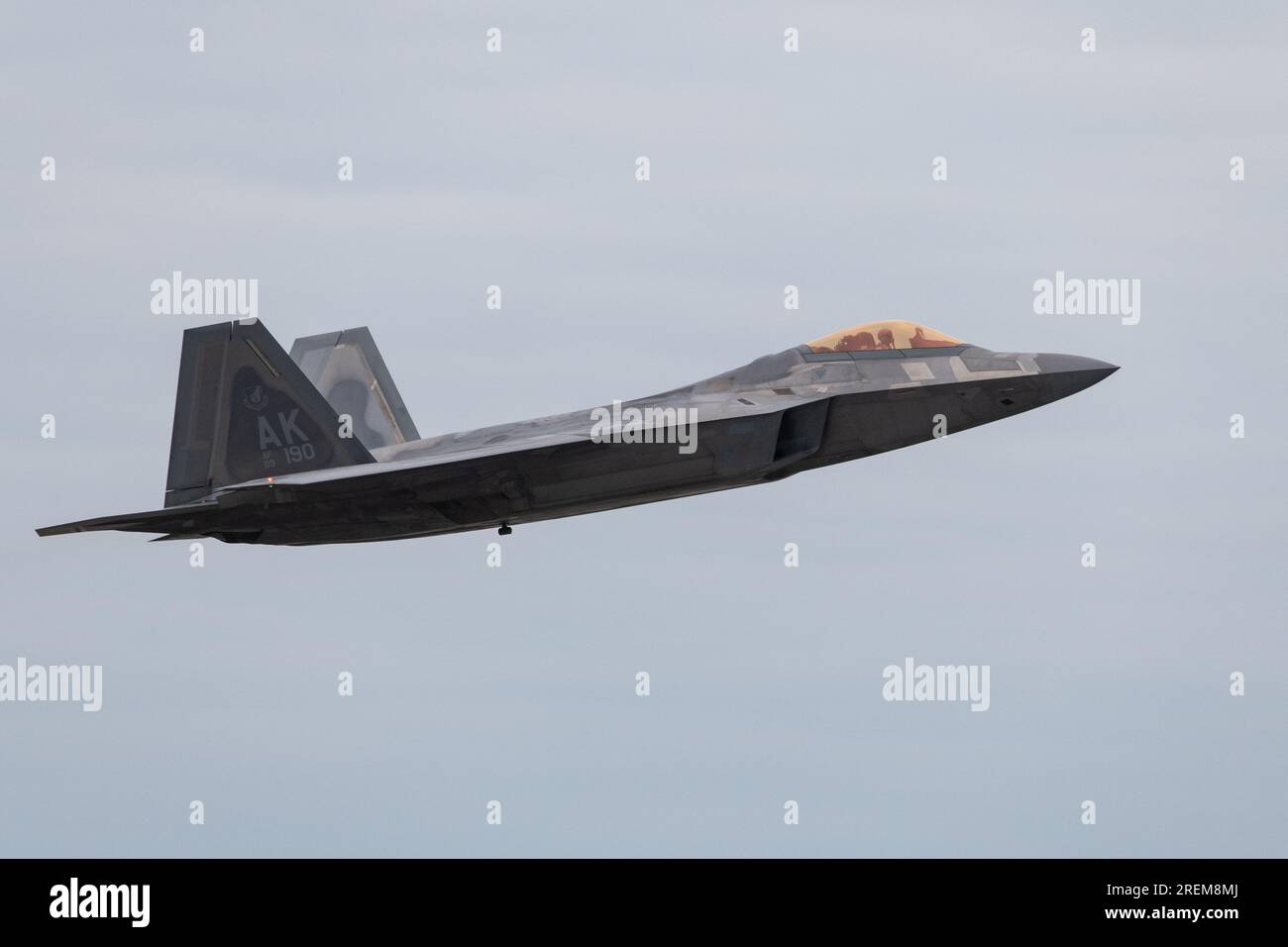 A U.S. Air Force F-22 Raptor assigned to the 3rd Wing flies above Joint ...