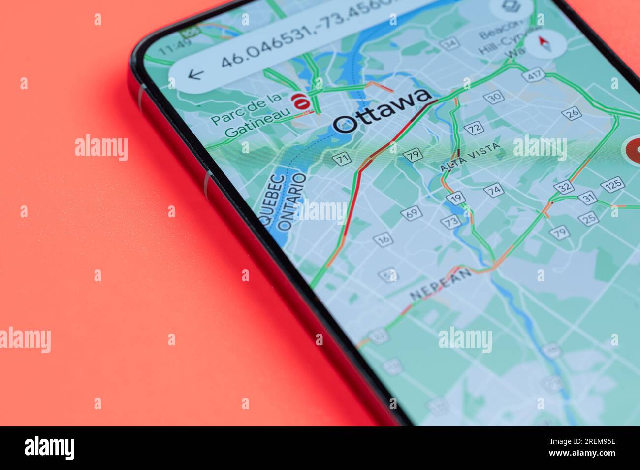 New York, USA - July 21, 2023: Car traffic on Ottawa google maps on ...
