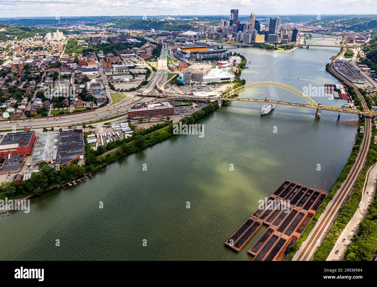 The photo above is an aerial view of Pittsburgh from the Ohio River ...