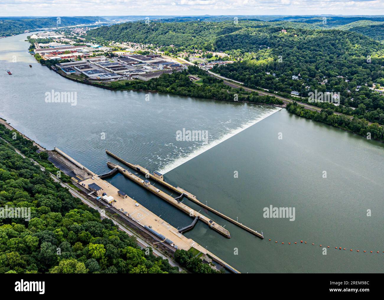 The photo above is an aerial view of Dashields Locks and Dam on the ...