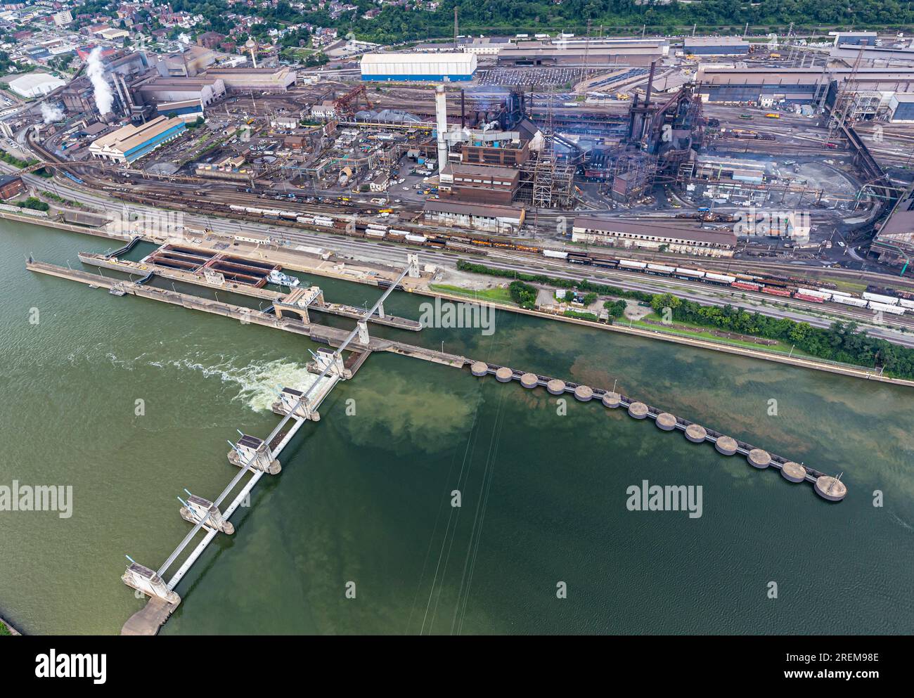 The photo above is an aerial view of Monongahela River Locks and Dam 2 ...