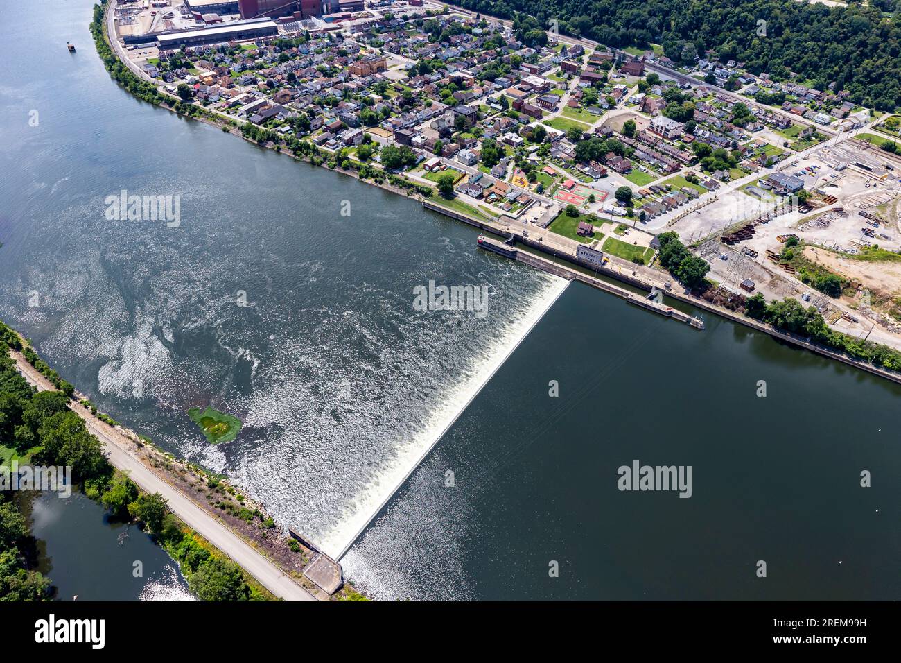 The photo above is an aerial view of Allegheny Lock and Dam 4 near Natrona, Pennsylvania, July ...