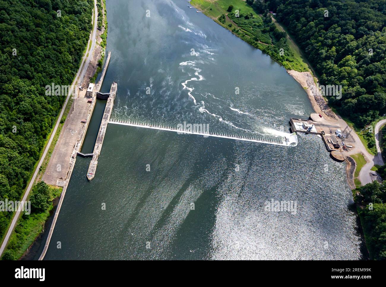 The photo above is an aerial view of Allegheny Lock and Dam 8 near Mosgrove, Pennsylvania, July ...
