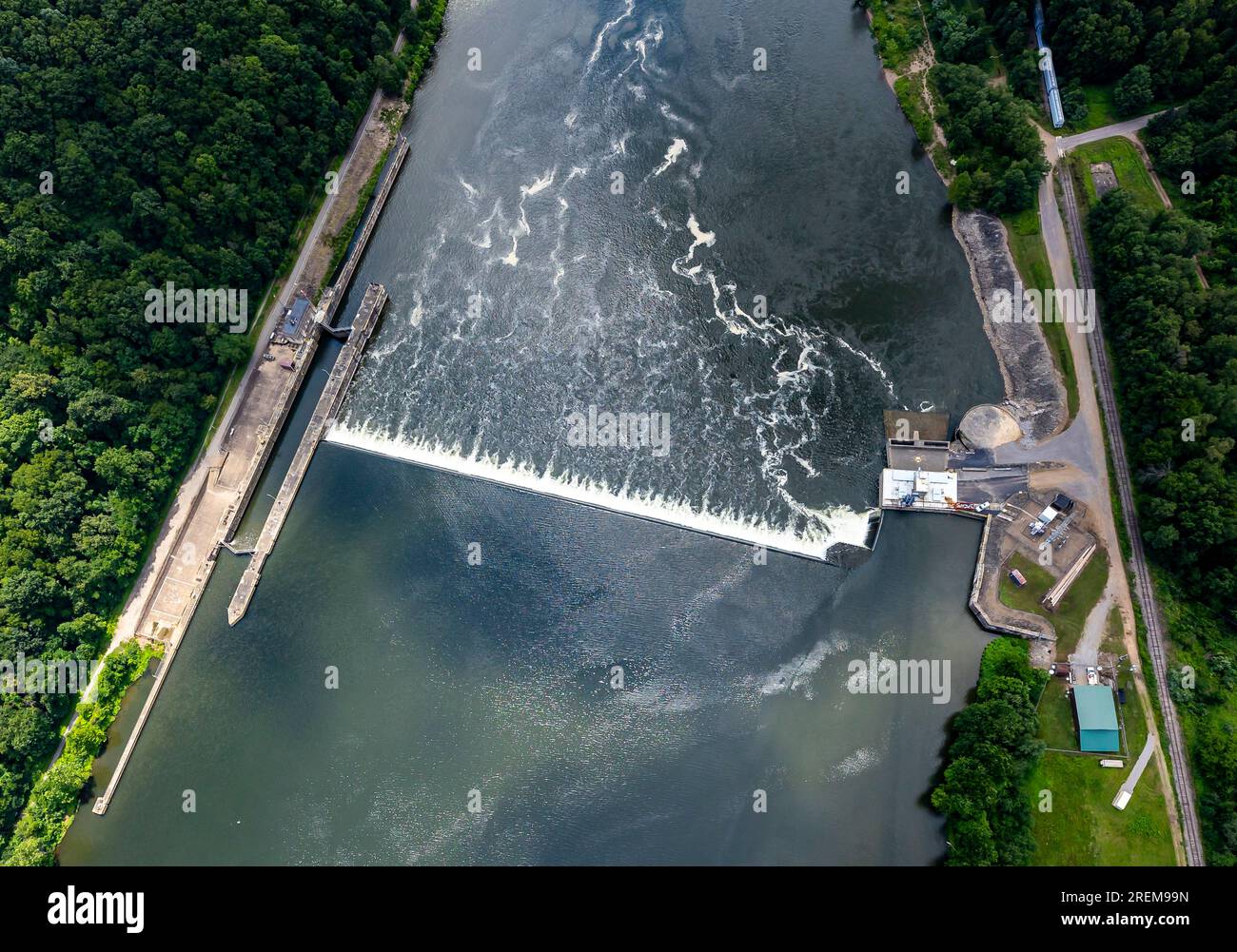 The photo above is an aerial view of Allegheny Lock and Dam 8 near Mosgrove, Pennsylvania, July ...