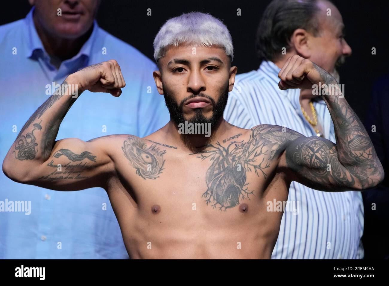 Alexandro Santiago poses during a weigh-in Friday, July 28, 2023, in ...