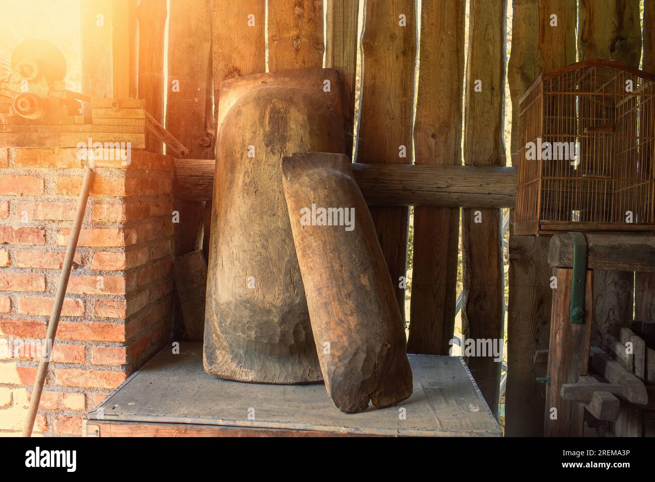 Wooden salting trough.Old peasant tools. High quality photo Stock Photo ...