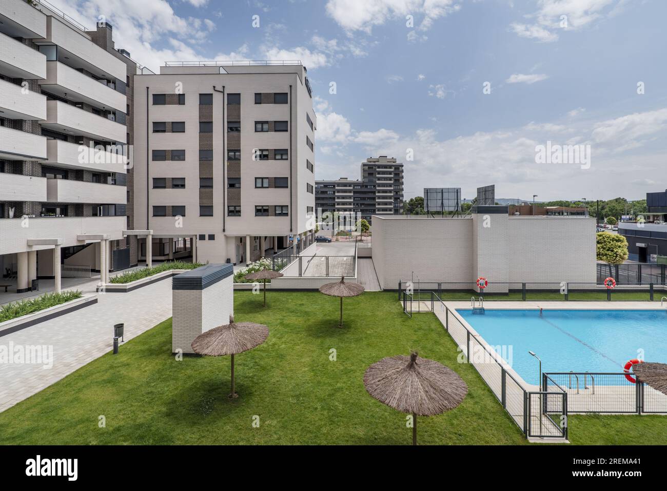 Development of modern urban residential homes with swimming pools in ...