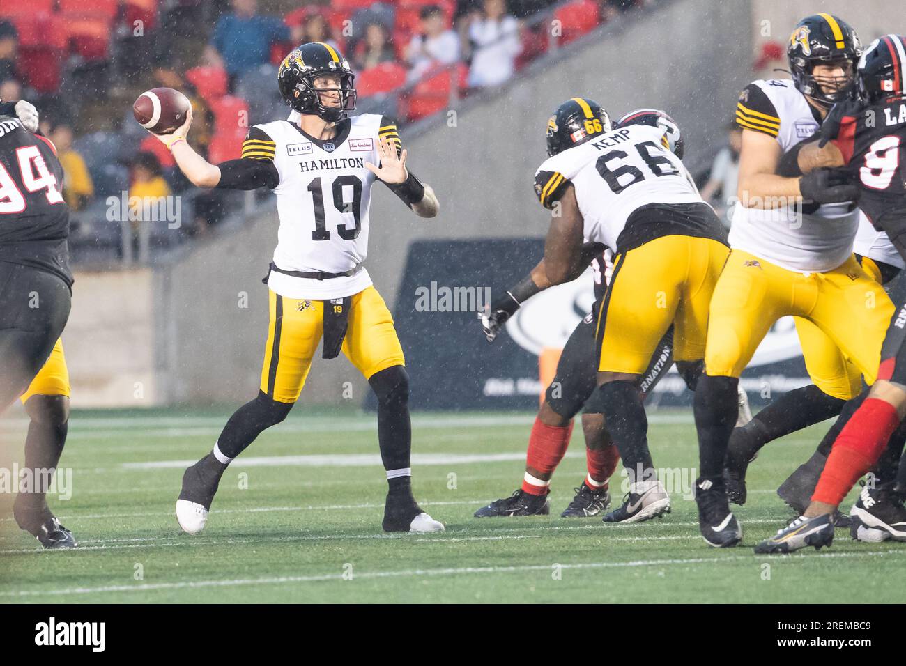 Ottawa, Canada. 28th July, 2023. Hamilton Tiger-Cats quarterback Bo ...