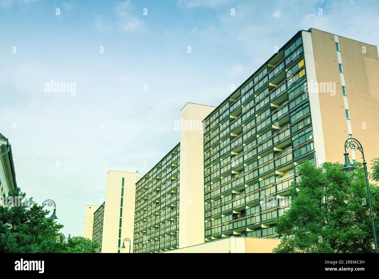 Panel building built in the communist era.Hungary,Budapest. High ...