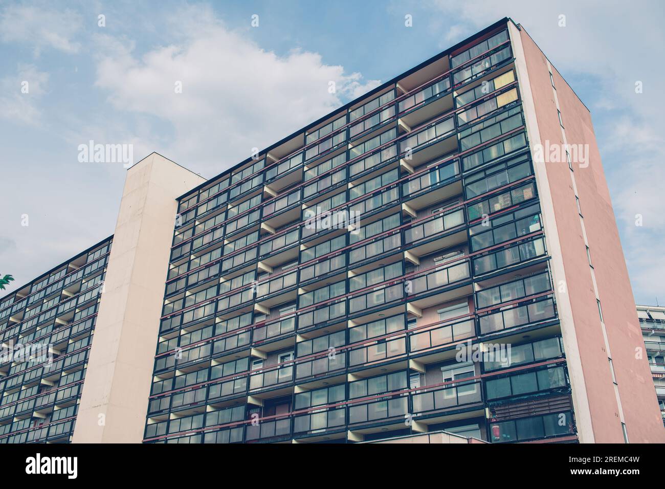 Panel building built in the communist era.Hungary,Budapest. High ...