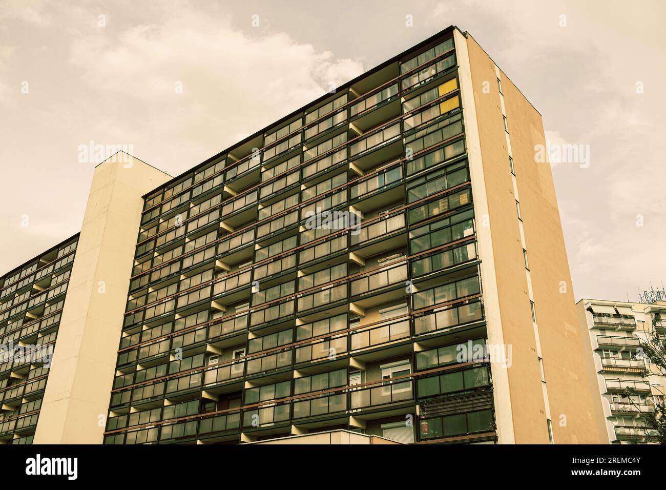 Panel building built in the communist era.Hungary,Budapest. High ...