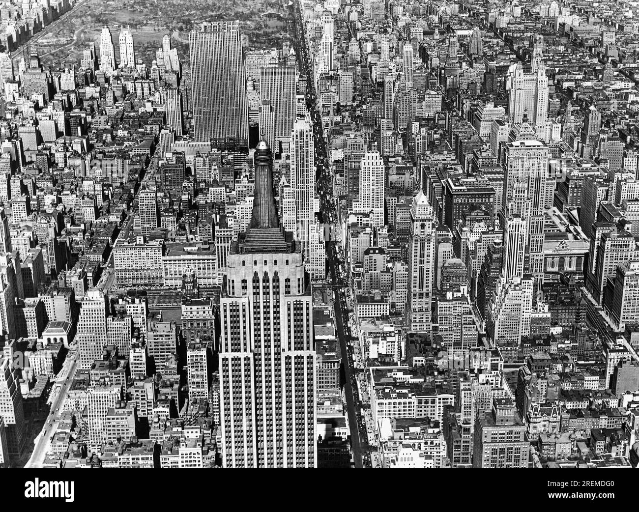 New York, New York:, c. 1937. Aerial view of midtown Manhattan with the ...