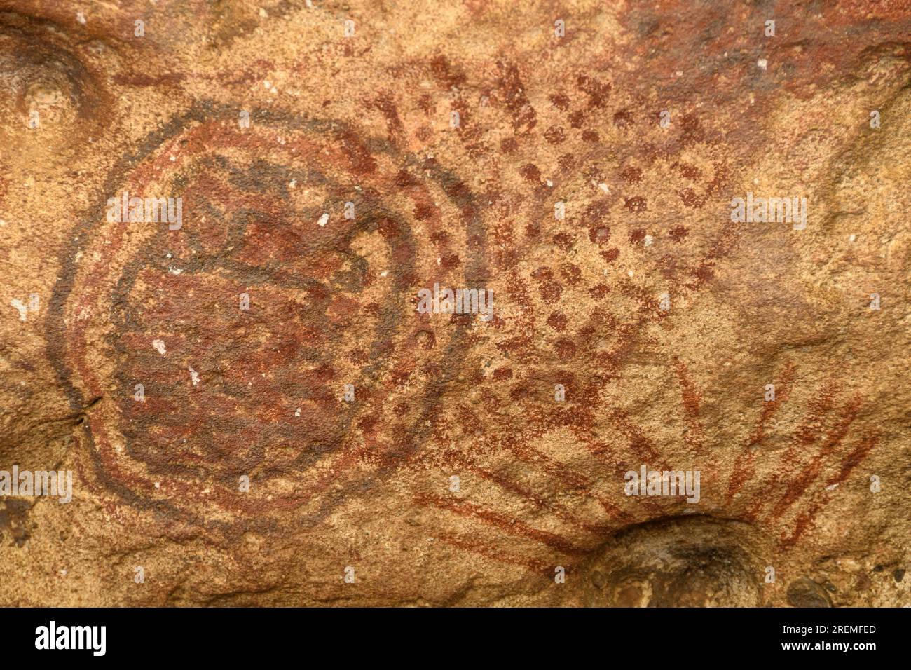 Onima Indian pictographs, red-stained designs and symbols inscribed on ...