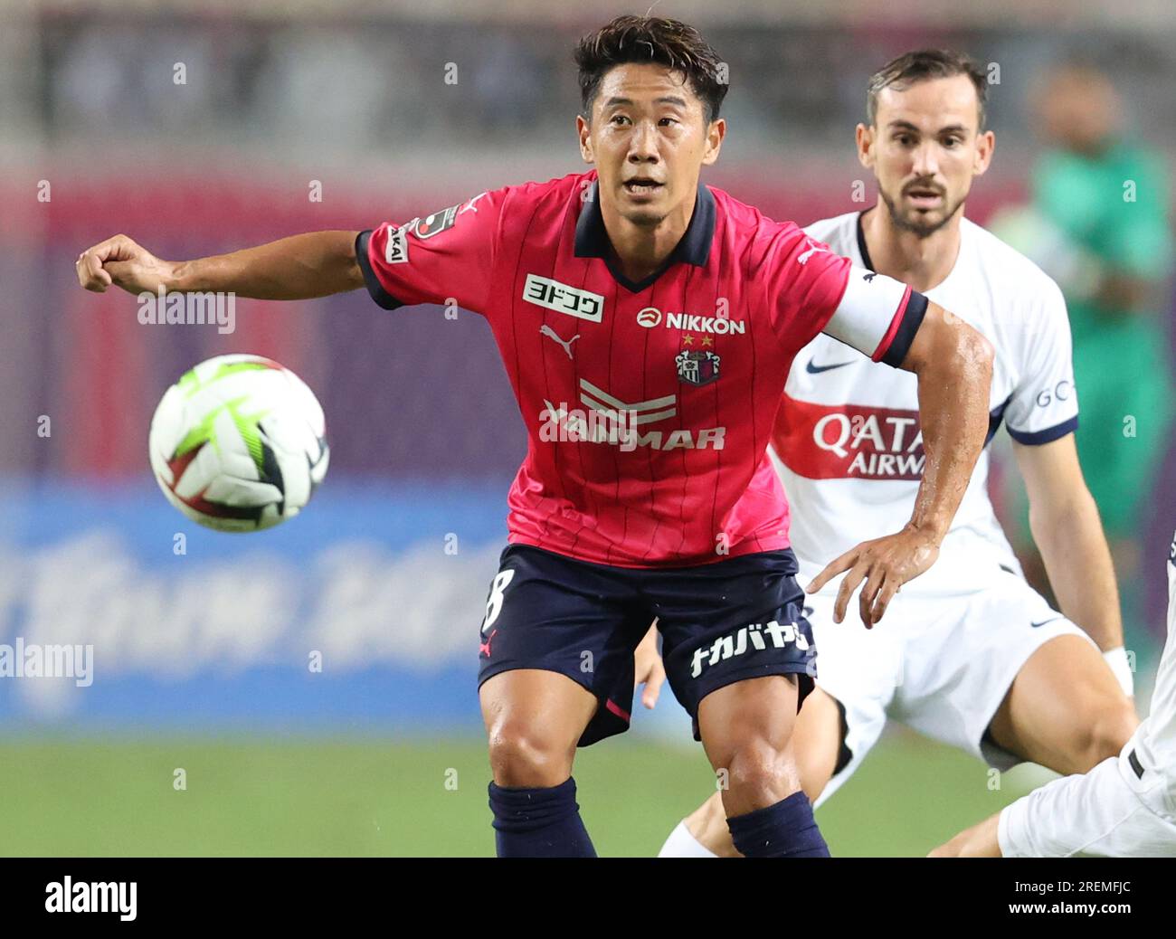 Osaka, Japan. 28th July, 2023. Japan's Cerezo Osaka midfielder fights ...