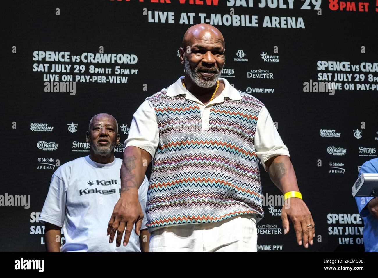Las Vegas, Nevada, USA. 14th July, 2023. Boxing legend Mike Tyson makes ...