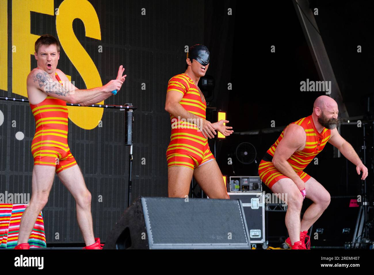 Lulworth, UK. 28th July, 2023. l-r Simon Wright, Jack Coleman and Jamie ...
