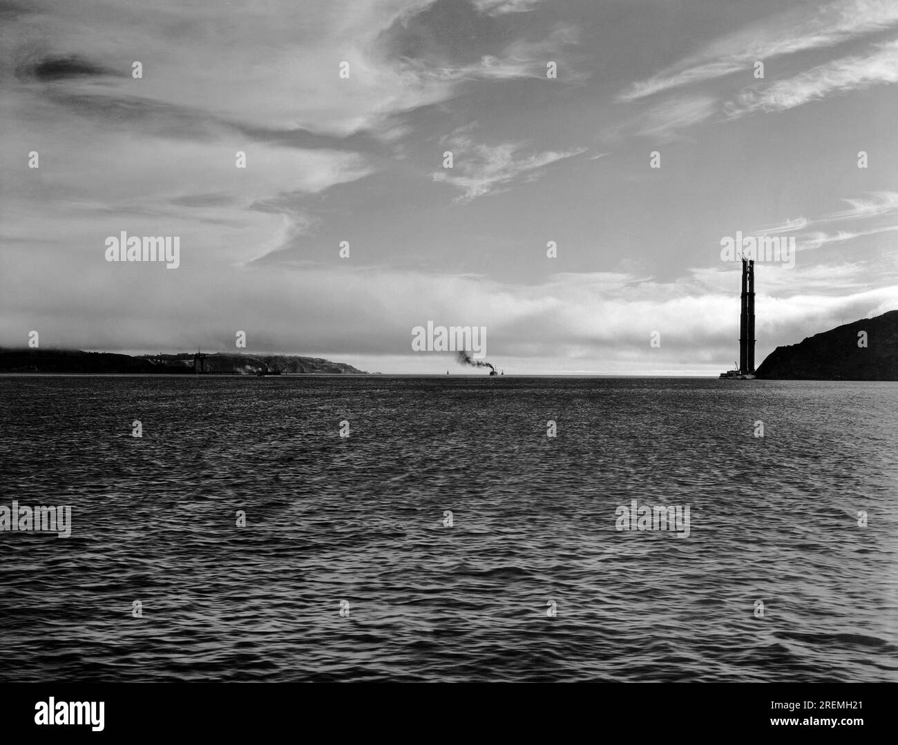 San Francisco, Caifornia: Novenber, 1934 A freighter heads out to sea ...