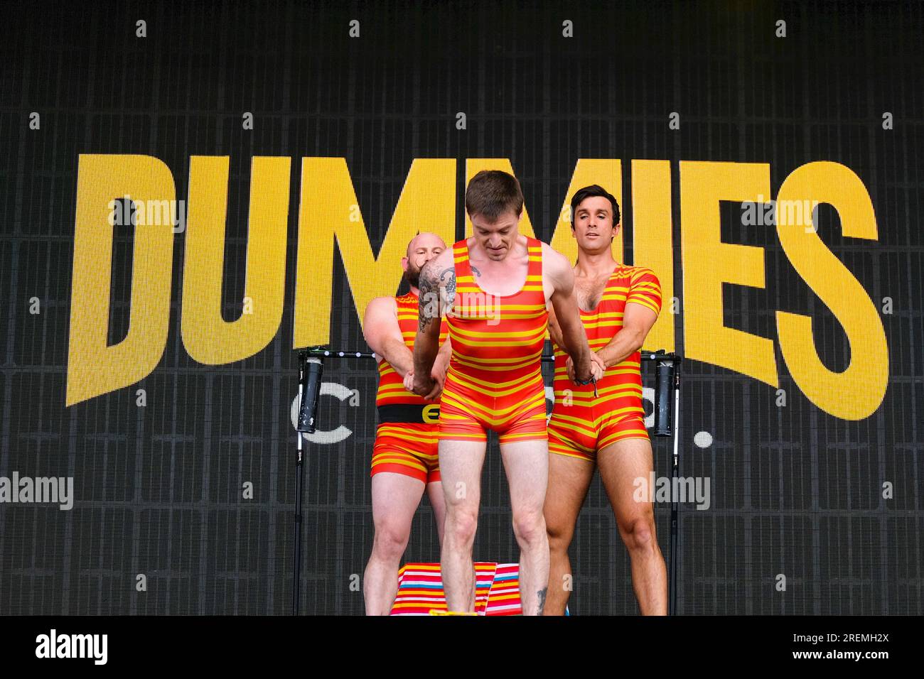 Lulworth, UK. 28th July, 2023. l -r Jamie Bretman, Simon Wright, Jack ...