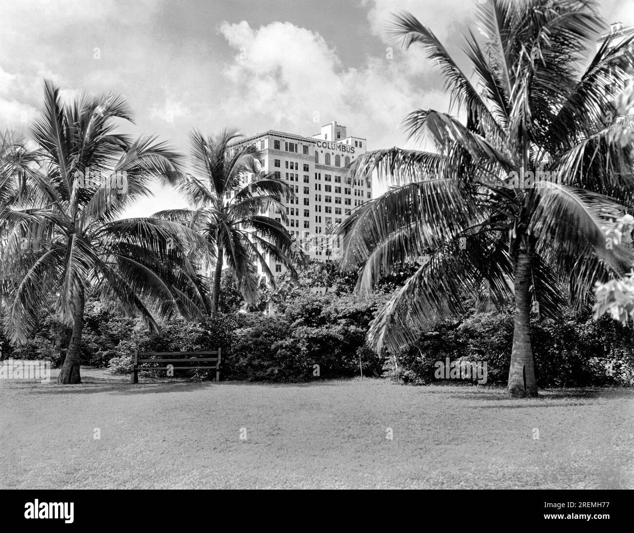 Miami, Florida c 1925 The Columbus Hotel seen from the Bayfront Park on ...