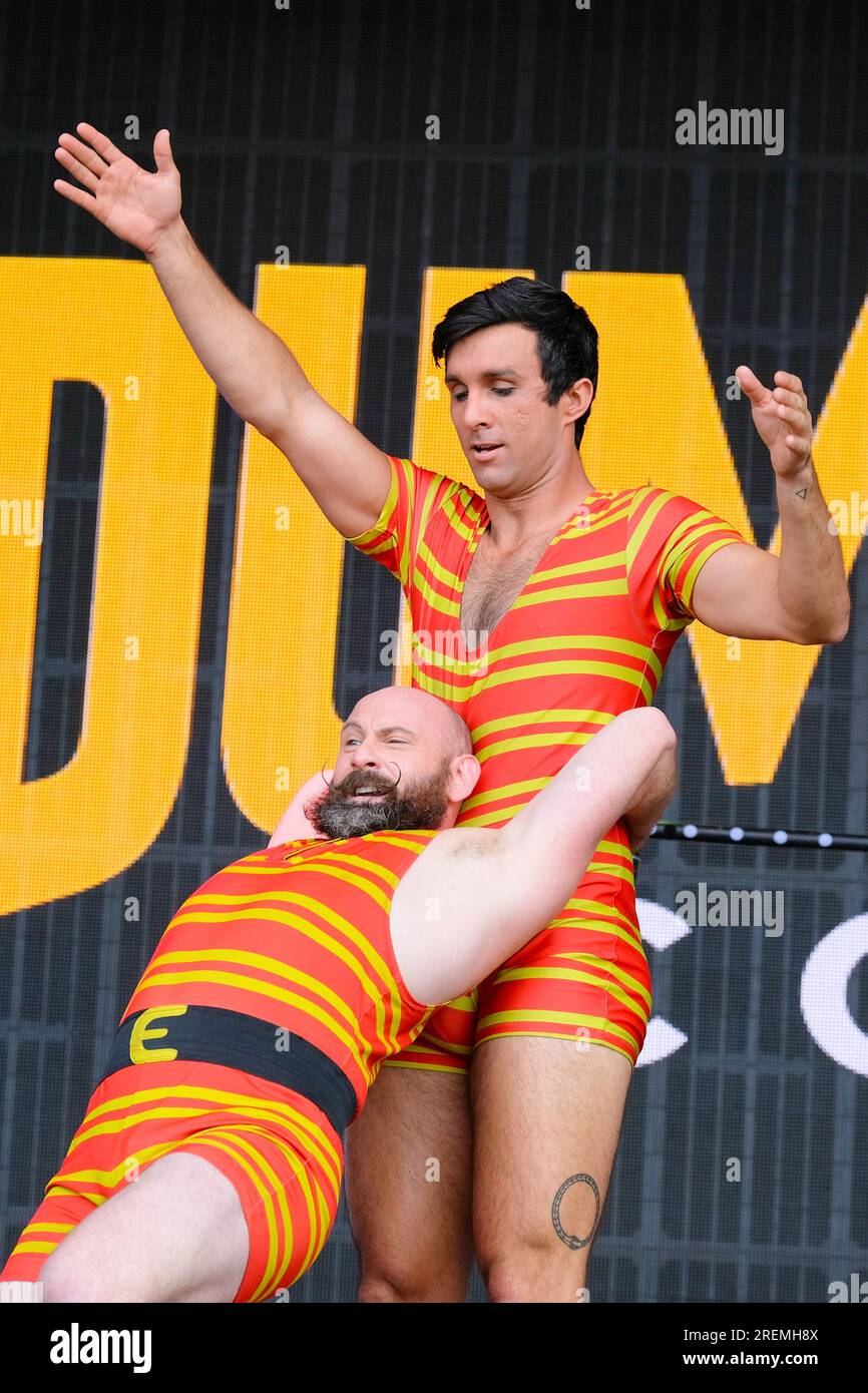 Stuntmen and acrobatic slapstick comedy performers hi-res stock ...