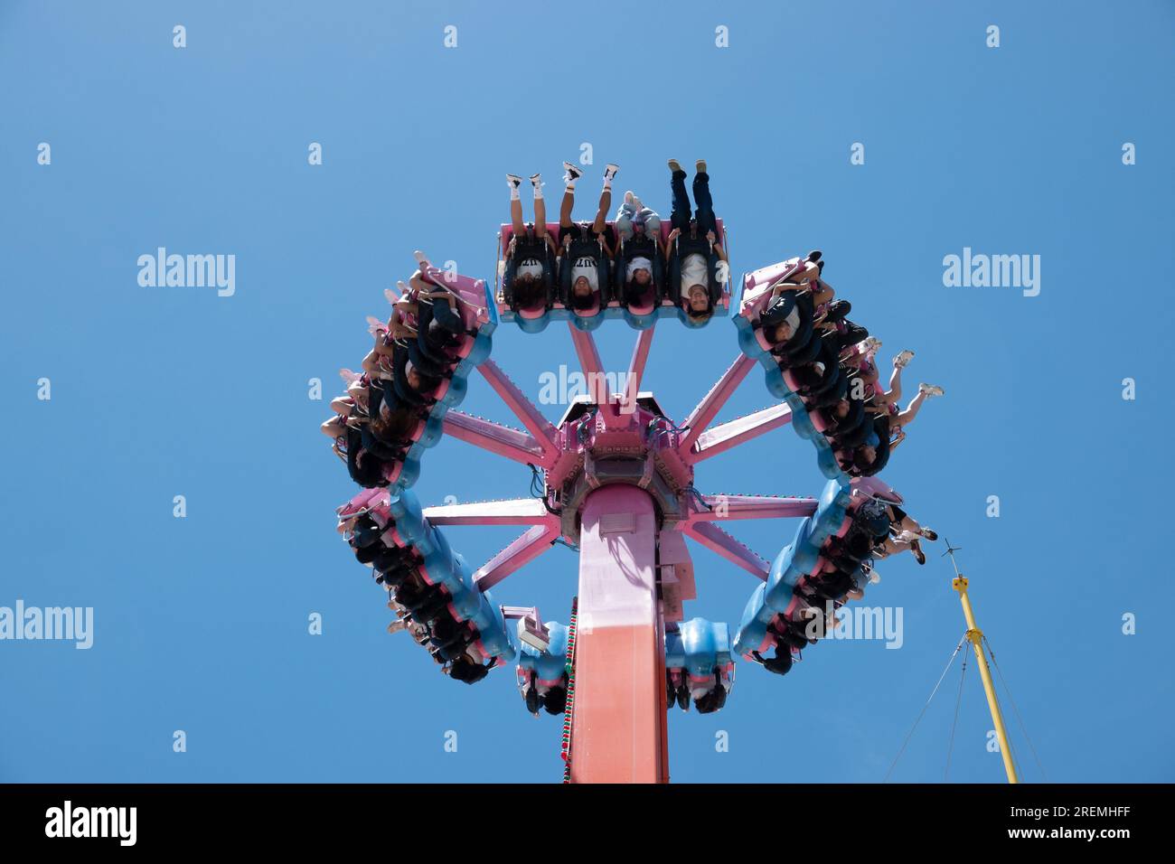Hong Kong, CHINA - JULY 24, 2023 - Visitors ride a "360-degree pendulum ...