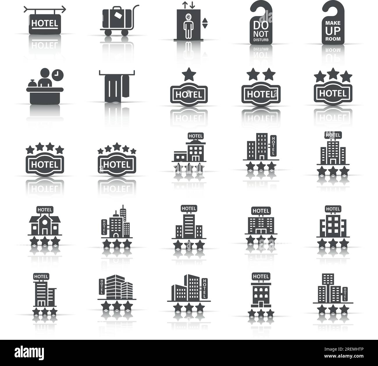 Hotel icon set in flat style. Booking vector illustration on white ...