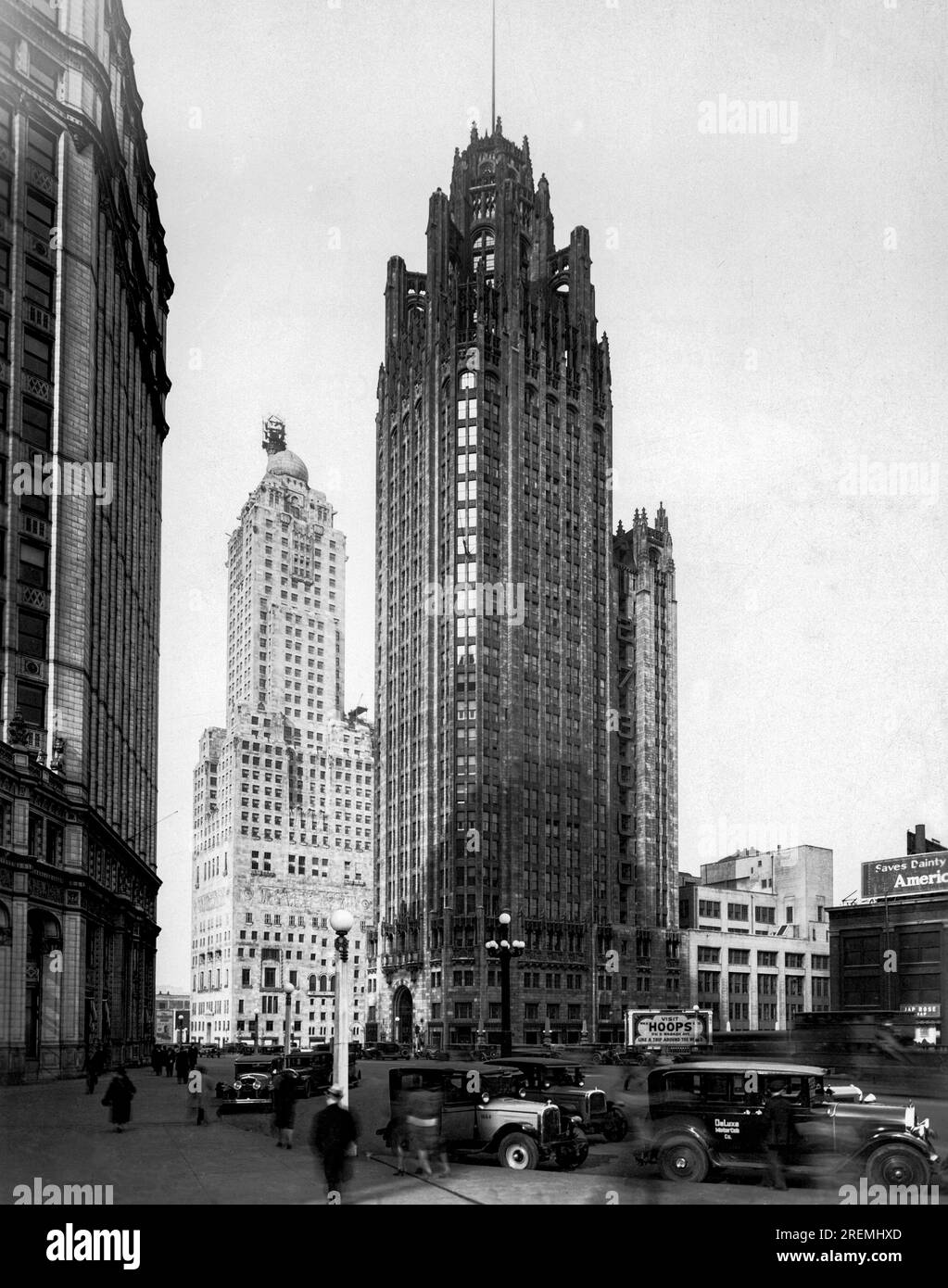 Chicago, Illinois: 1929. The Chicago Tribune Building with the Wrigley ...