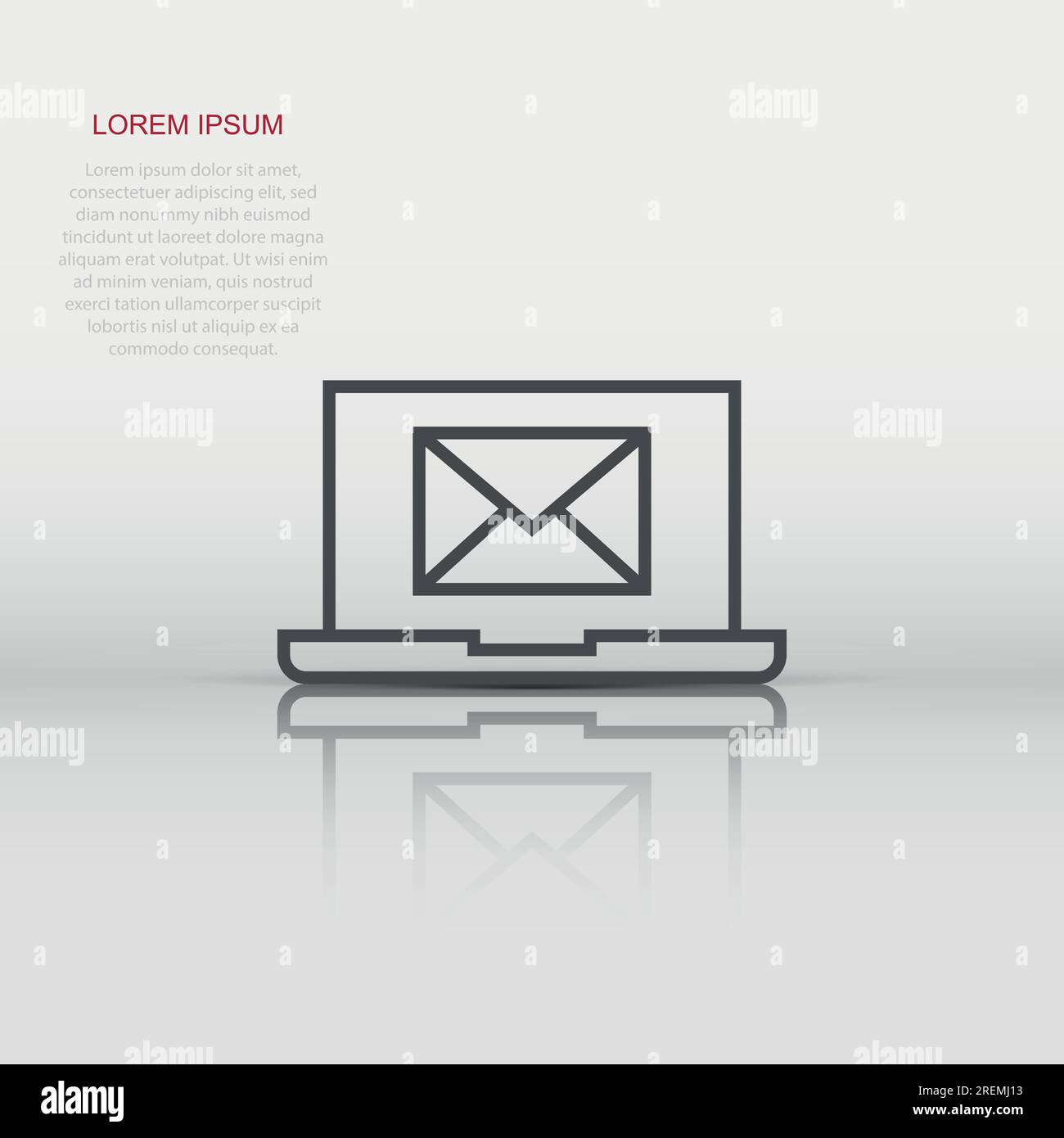 Laptop with email icon in flat style. Mail notification vector ...