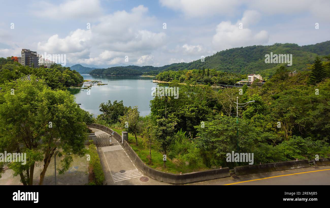 Captivating aerial view of Sun Moon Lake, Taiwan, showcases its serene ...