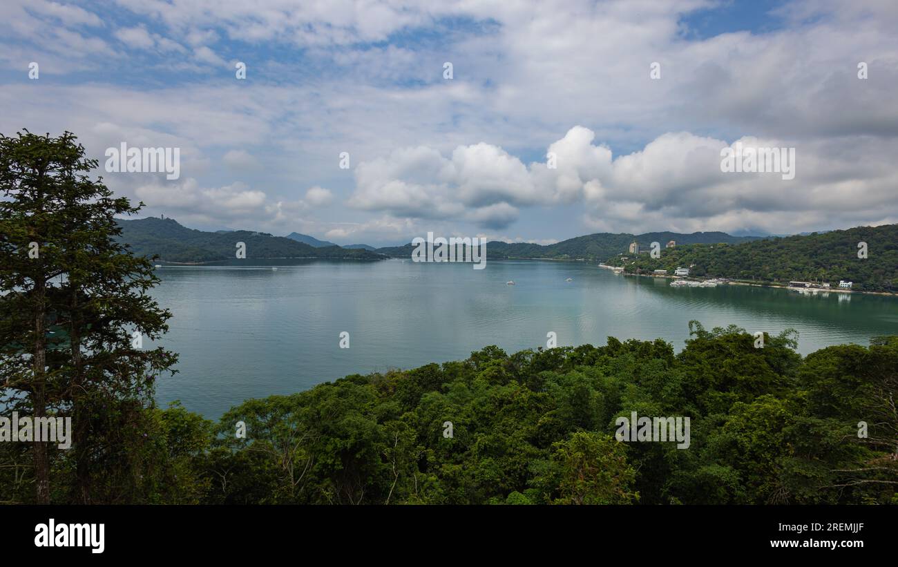 Captivating aerial view of Sun Moon Lake, Taiwan, showcases its serene ...