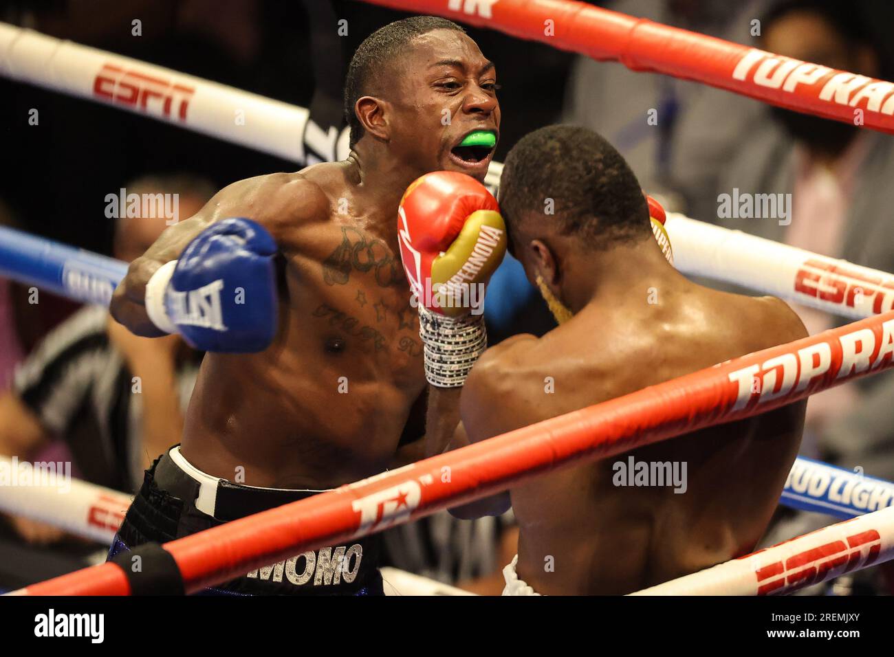 Las Vegas, NV, USA. 28th July, 2023. Jonathan Romero (L) punches ...