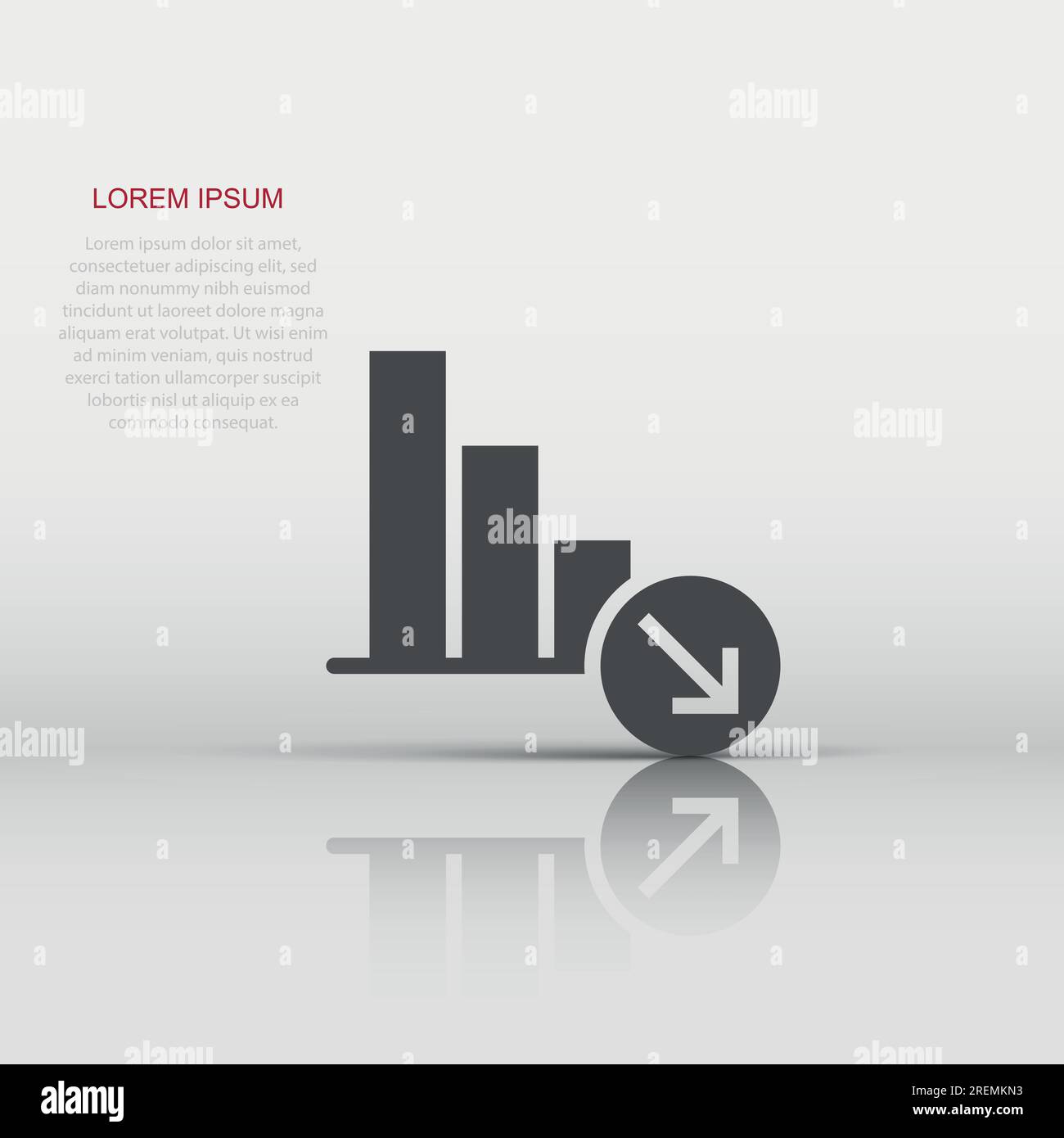 Market trend icon in flat style. Decline arrow with magnifier vector illustration on white ...