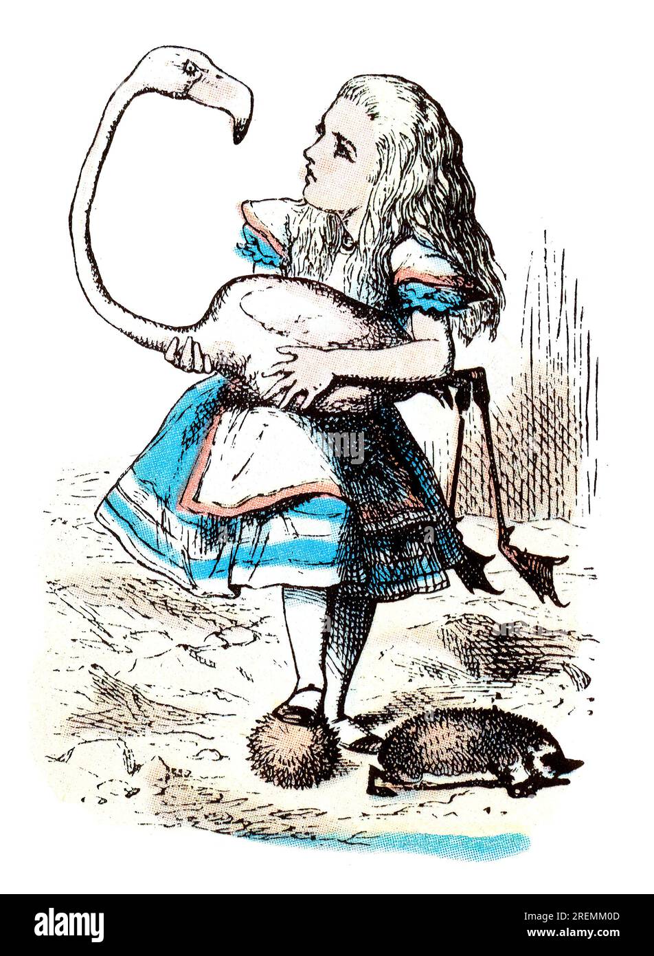 Alice and Flamingo Alice in Wonderland colored Tenniel illustration ...