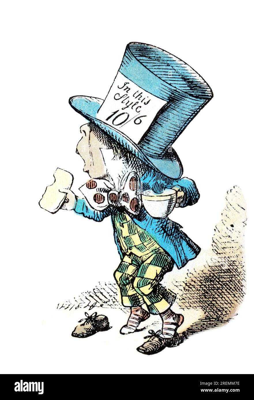 Mad Hatter Alice in Wonderland colored Tenniel illustration Stock Photo ...