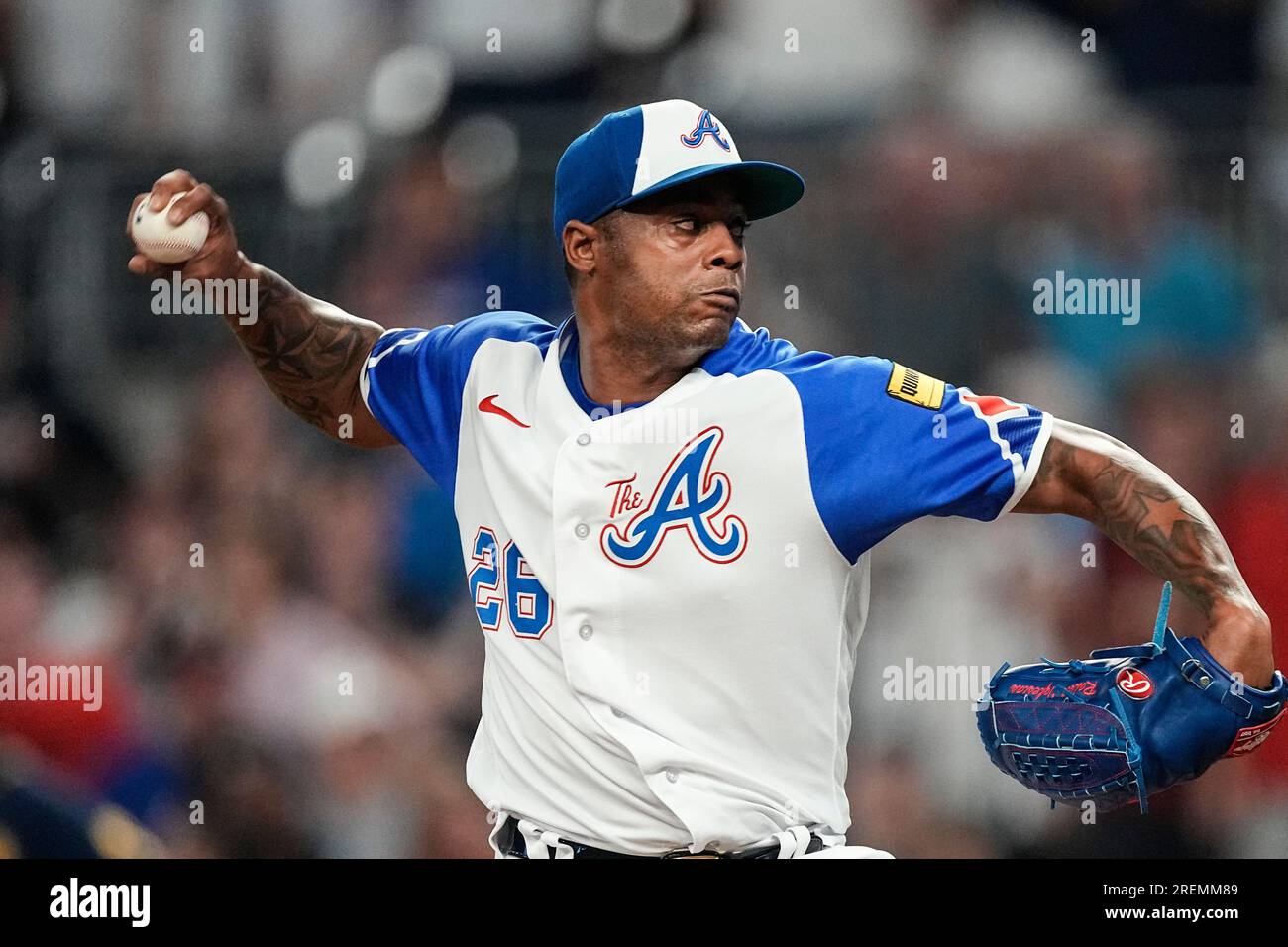 Atlanta Braves relief pitcher Raisel Iglesias works the ninth inning of ...