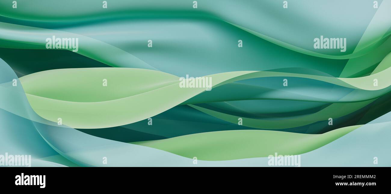 Sheer green and blue curtain with undulating folds. Fabric rippling in ...