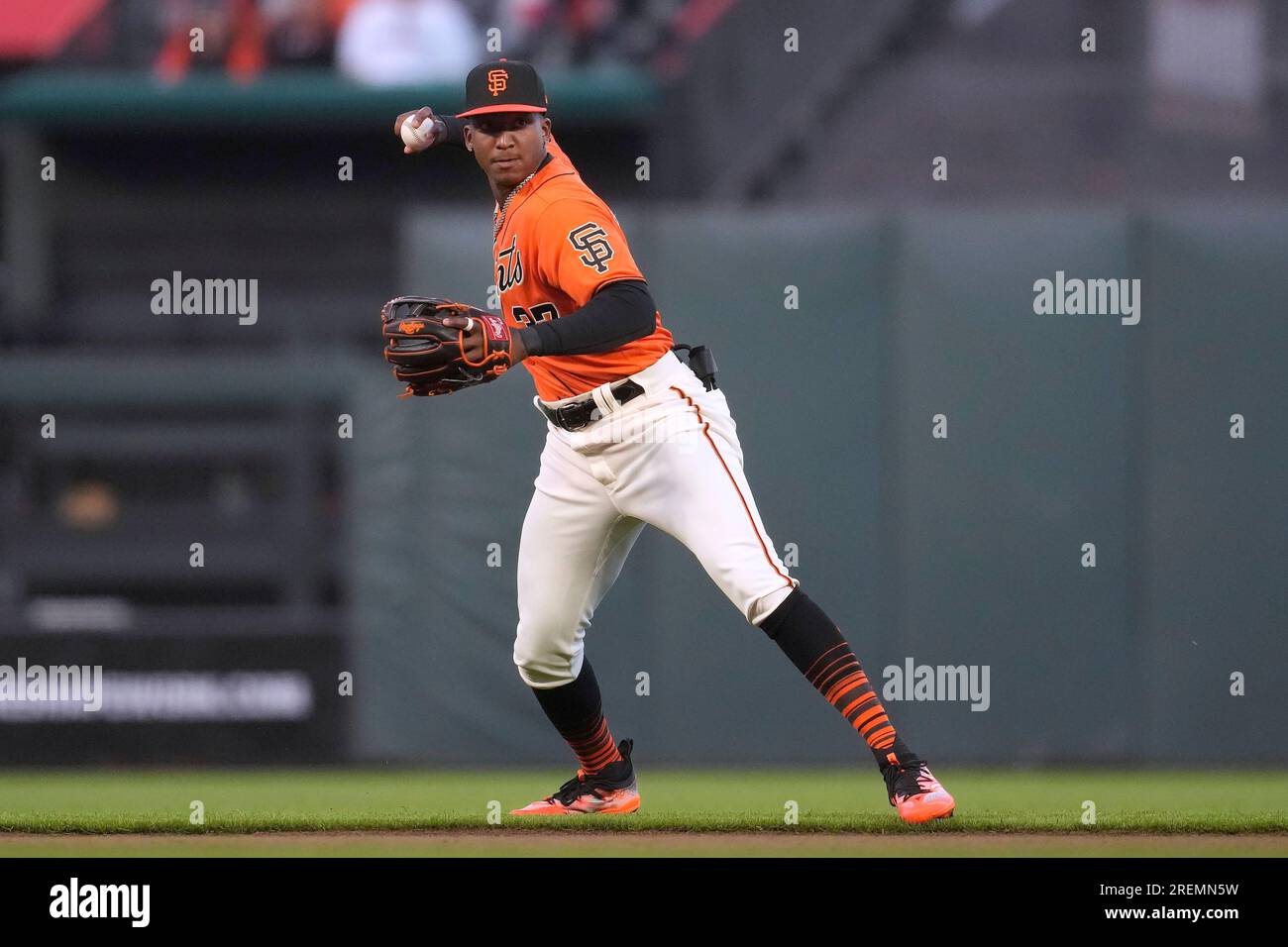 San Francisco Giants shortstop Marco Luciano throws out Boston Red Sox ...