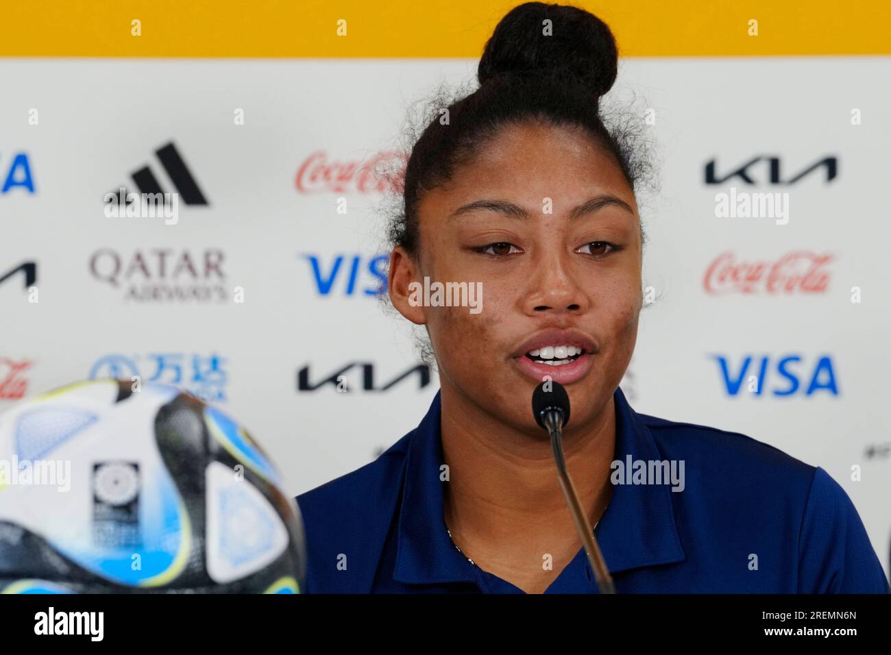 Philippines' Jessika Cowart speaks to the media during a FIFA Women's ...
