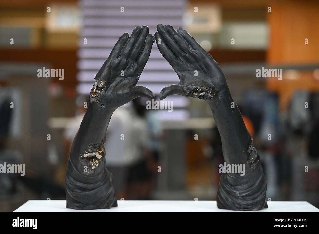 New York, USA. 27th July, 2023. HOV's Hands by artist Daniel Arsham ...
