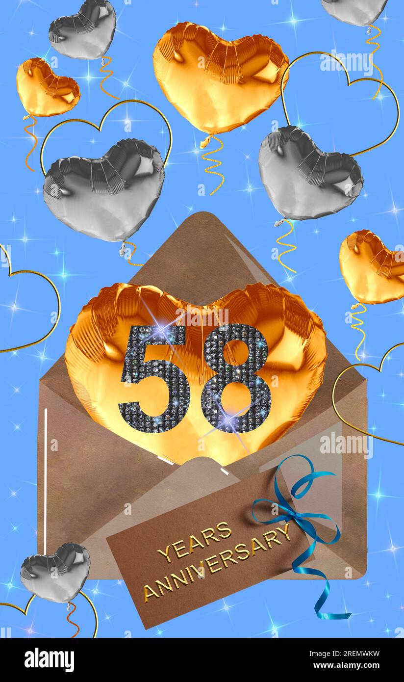 3d illustration, 58 anniversary. golden numbers on a festive background ...