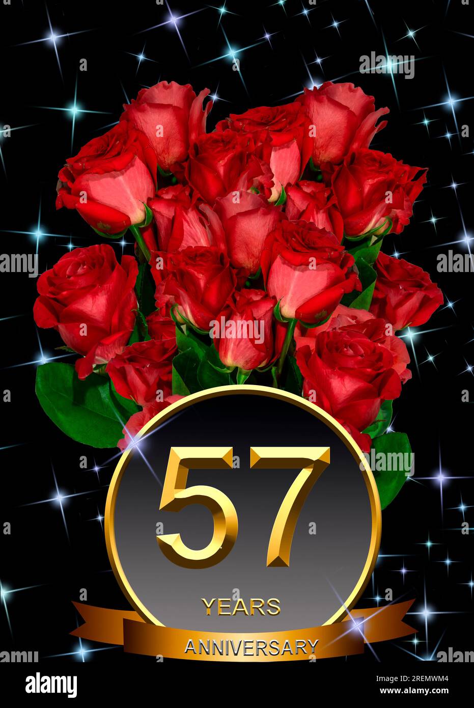 3d illustration, 57 anniversary. golden numbers on a festive background ...